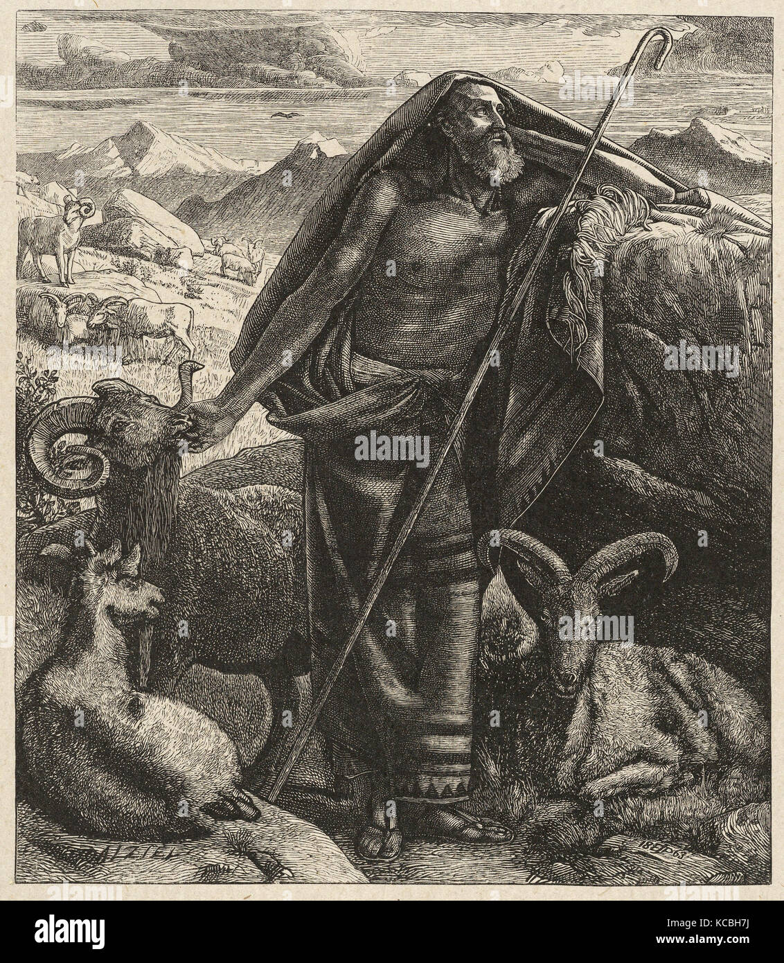 Drawings and Prints, Print, Moses Keeping Jethro'sheep (Dalziels' Bible ...