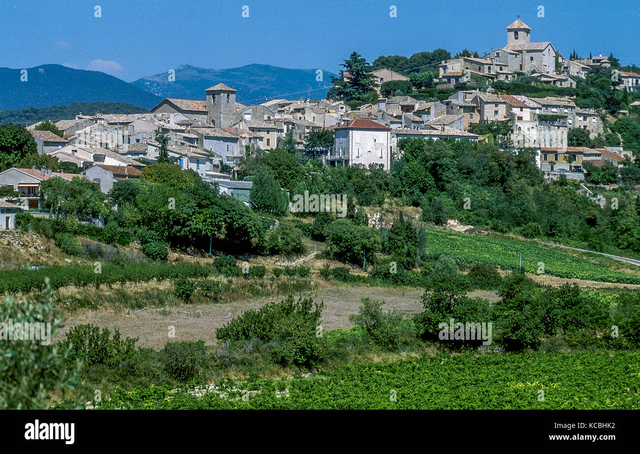 vineyards and village of Vinsobres, Rhone valley, France Stock Photo ...