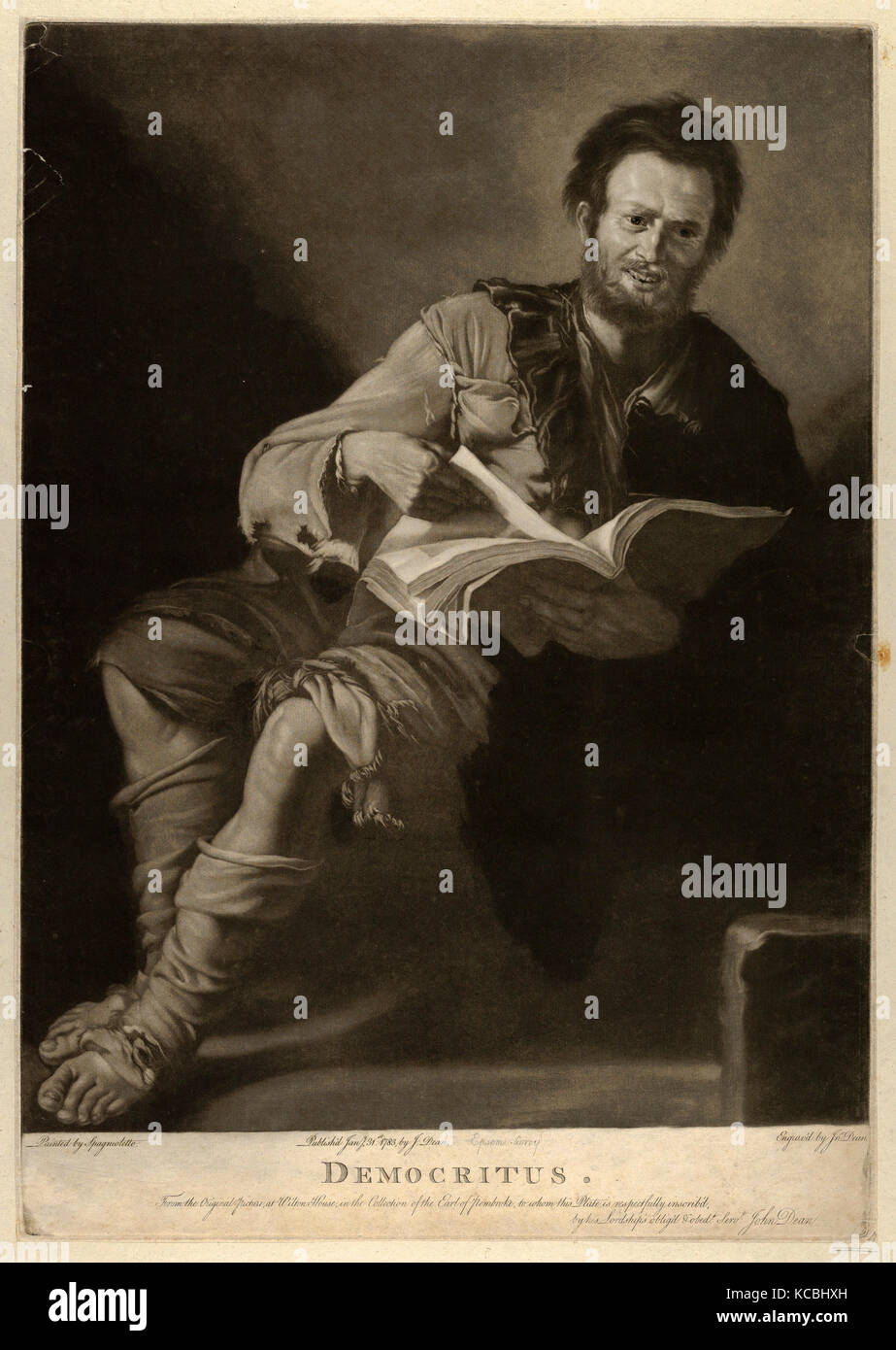 Drawings and Prints, Print, Democritus, seated, holding a book and ...