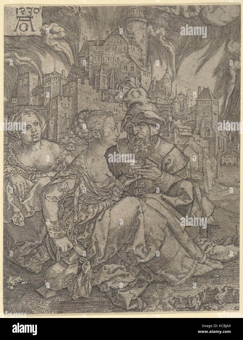 Lot and His Daughters, 1530, Engraving, Sheet: 3 9/16 × 2 3/8 in. (9 × ...