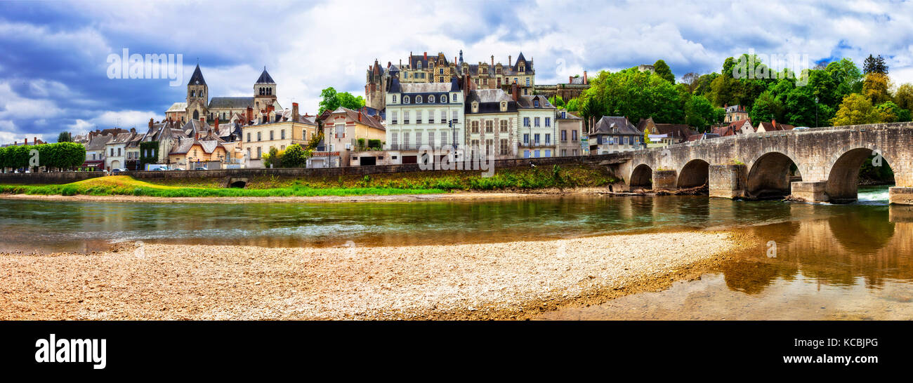 Impressive Saint Aignan village,view with old bridge and castle,France Stock Photo - Alamy