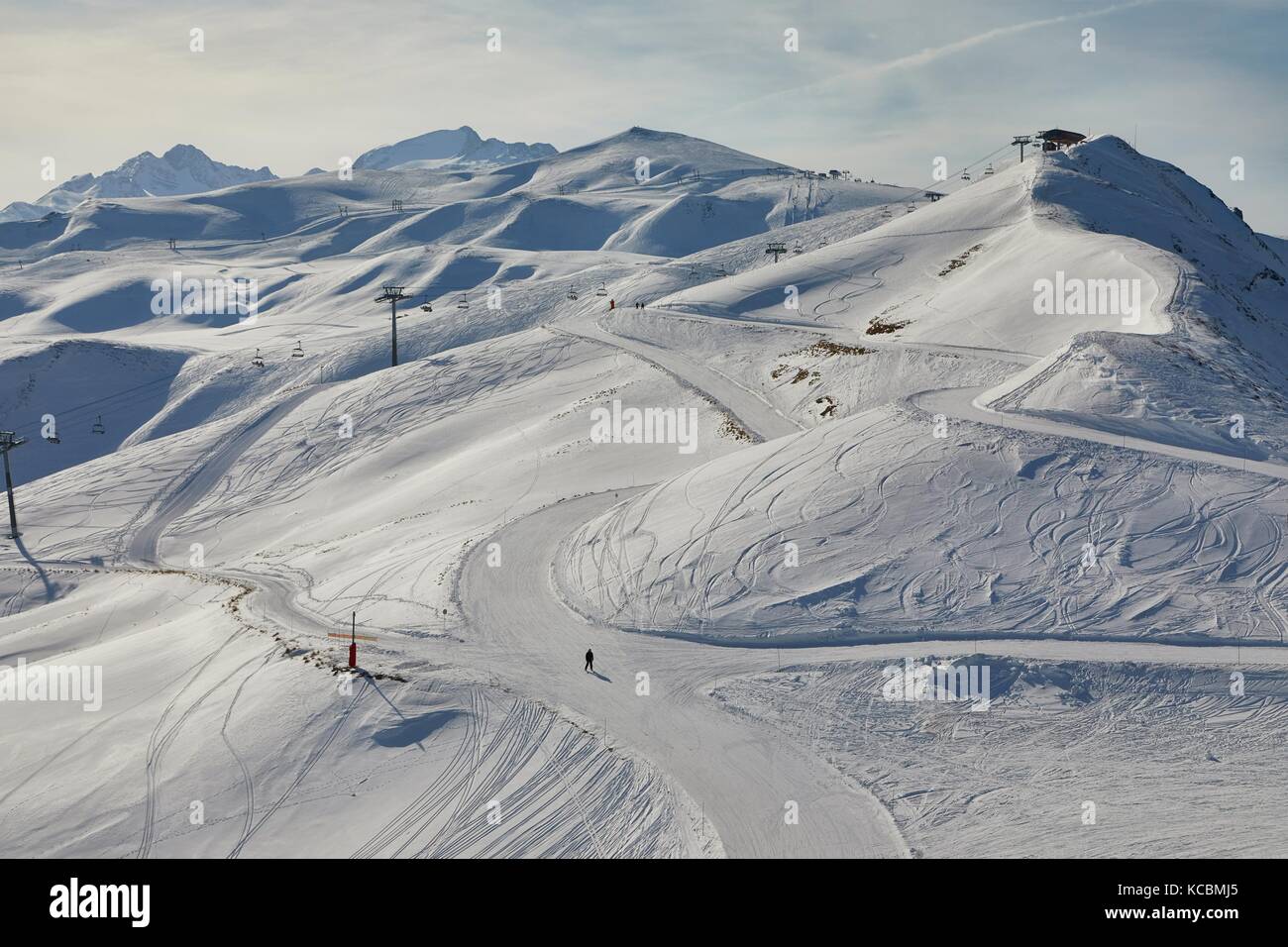 Skiing slopes, majestic Alpine landscape Stock Photo - Alamy
