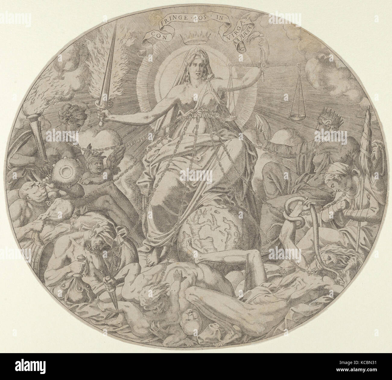 Justice, frontispiece, ca. 1550–55, Etching, Sheet (trimmed/oval): 10 5 ...