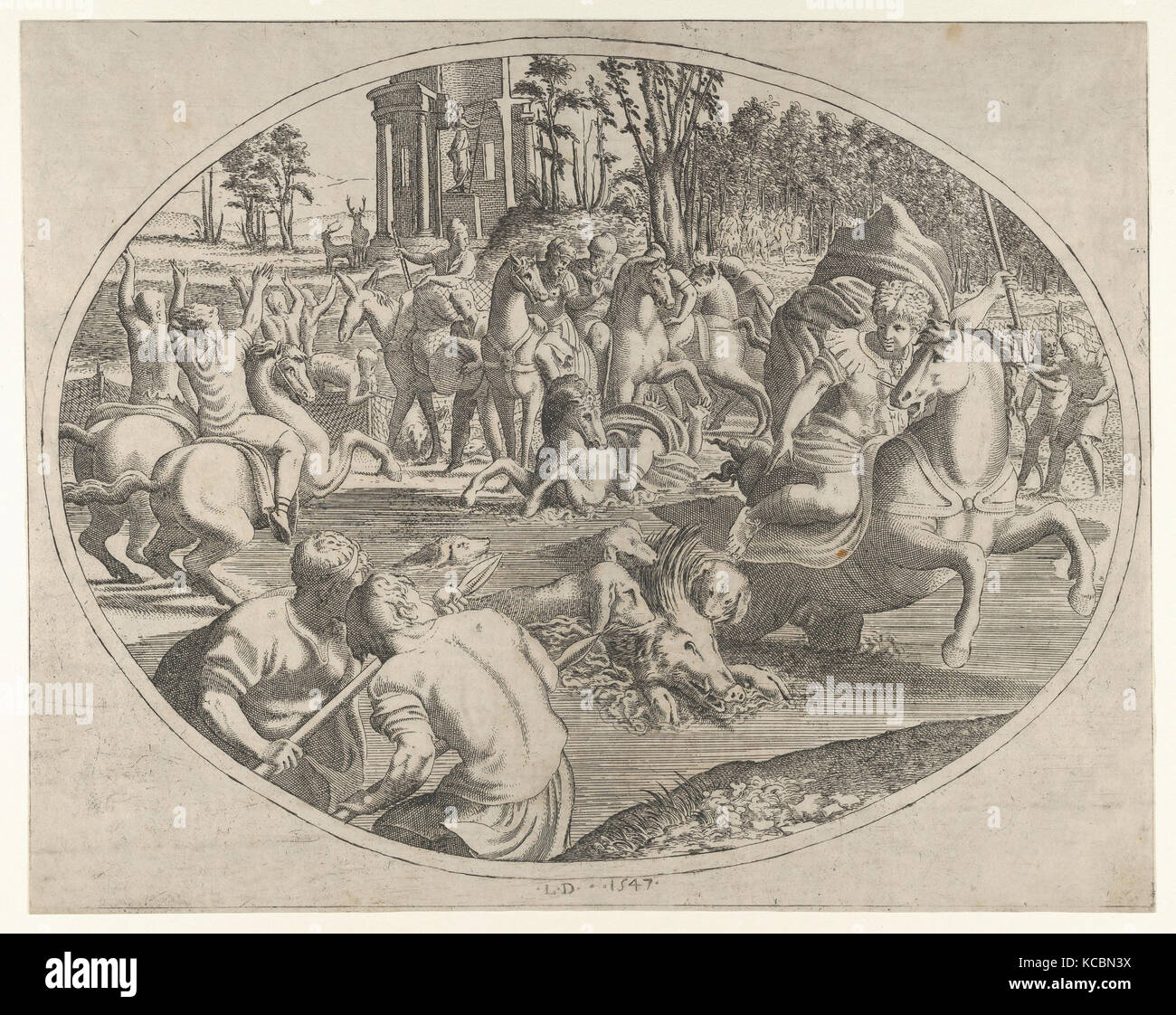 Adonis Pursuing Calydon's Boar, 1547, Etching, Sheet (trimmed): 12 5/16 ...