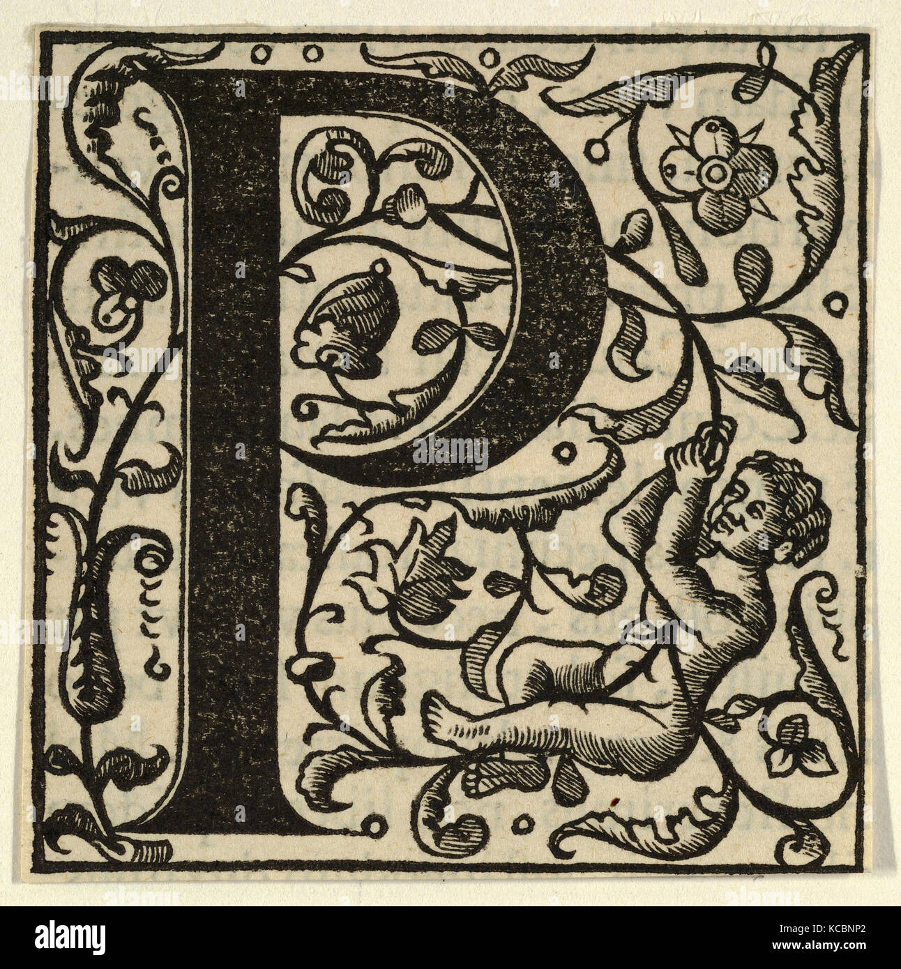 Drawings and Prints, Print, Initial letter P with putto, mid-16th ...