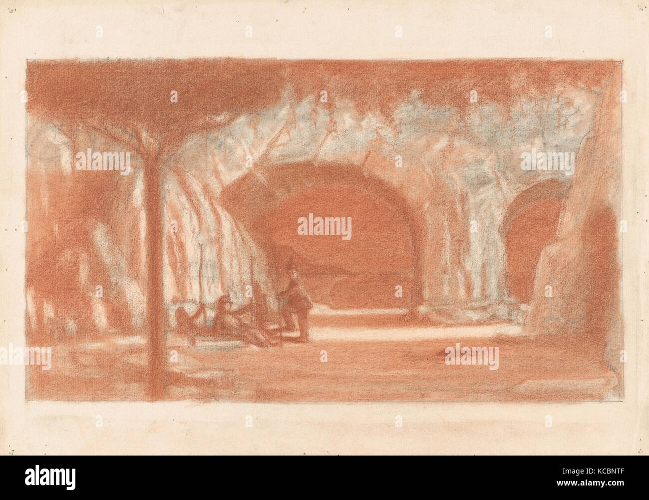Figures Resting by a Cave, possibly a stage set design, Herbert E ...