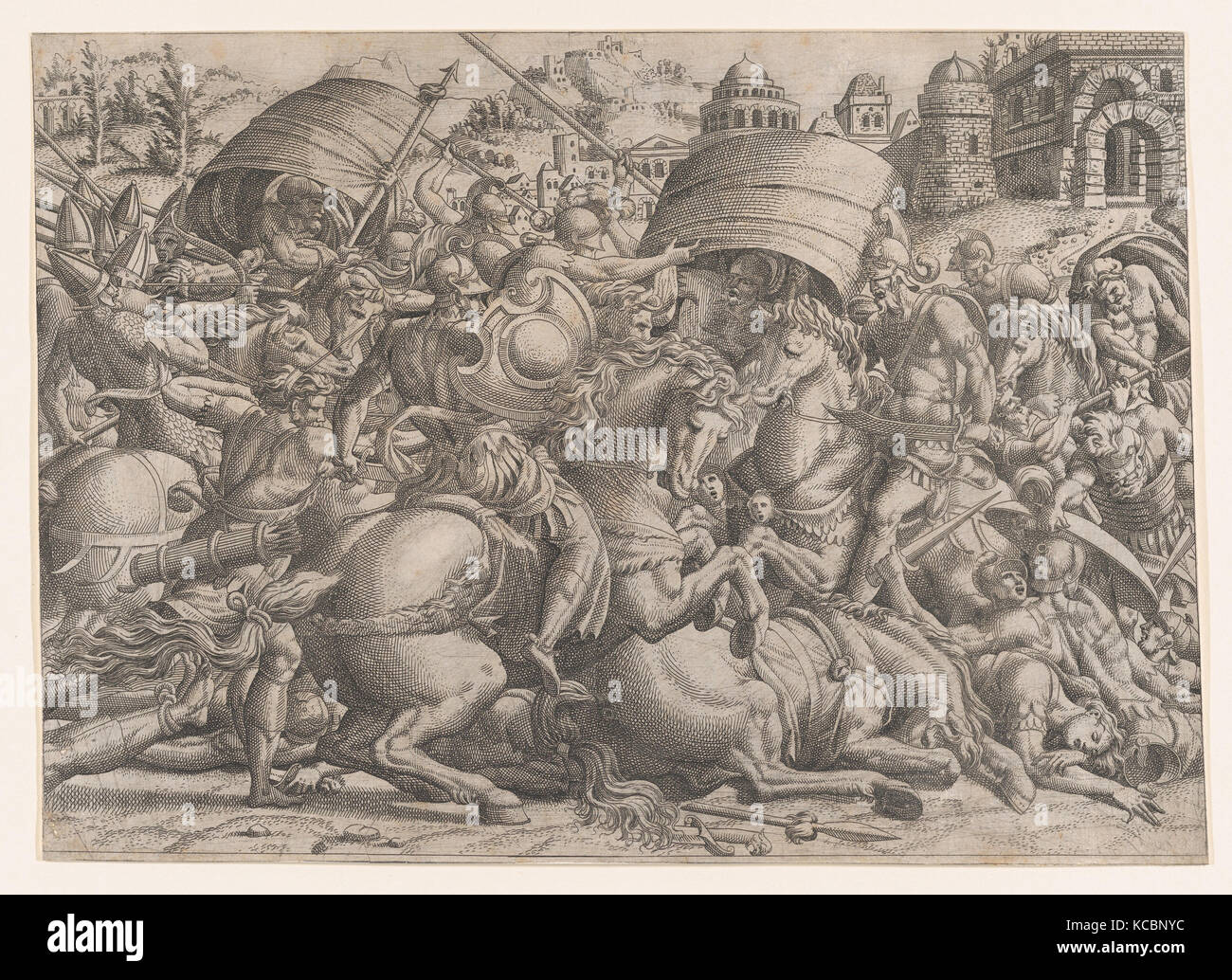 Battle Before Troy, 1535–55, Etching, Sheet (trimmed): 12 5/8 × 17 5/8 ...