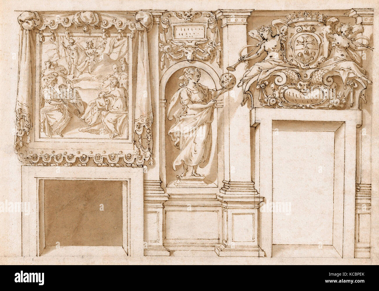 Drawings and Prints, Drawing Ornament & Architecture, Design for a Wall ...