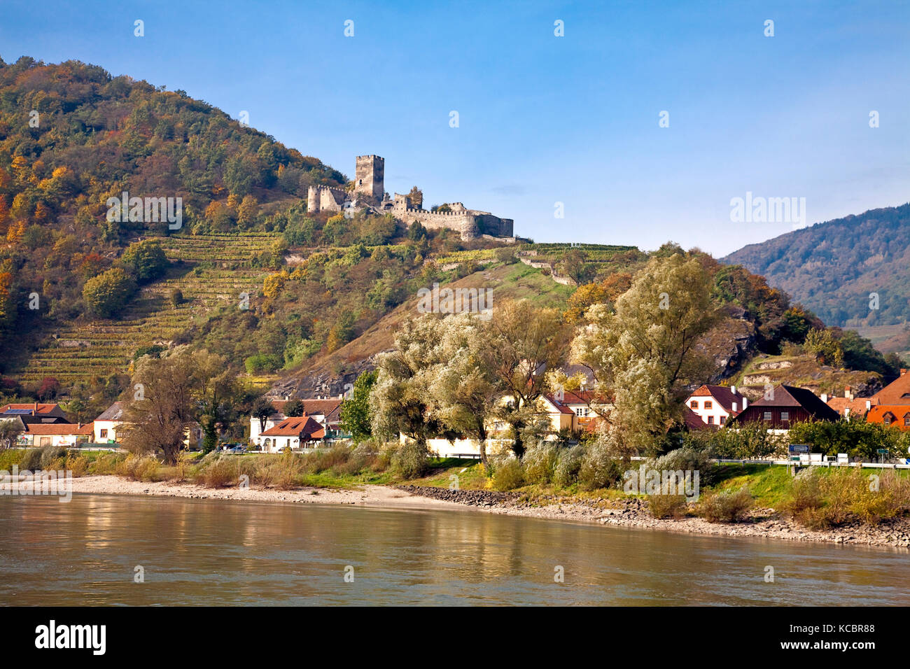 Wachau Valley, Austria: Fortress of Hinterhaus overlooks Spitz, on the ...
