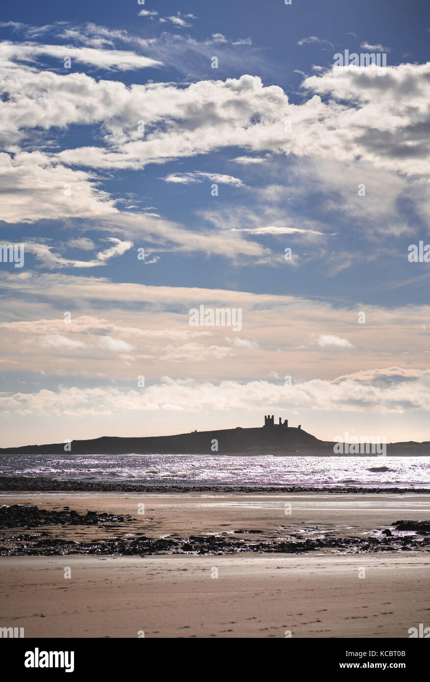 Dunstanburgh Castle at Embleton Bay, Northumberland, England, UK Stock ...