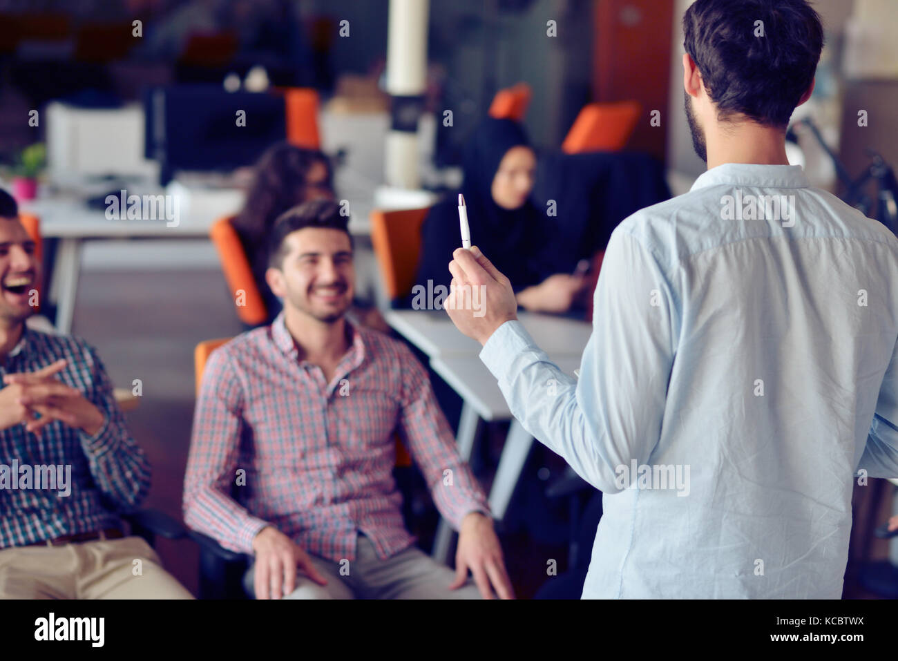 business, startup, presentation, strategy and people concept - man on ...