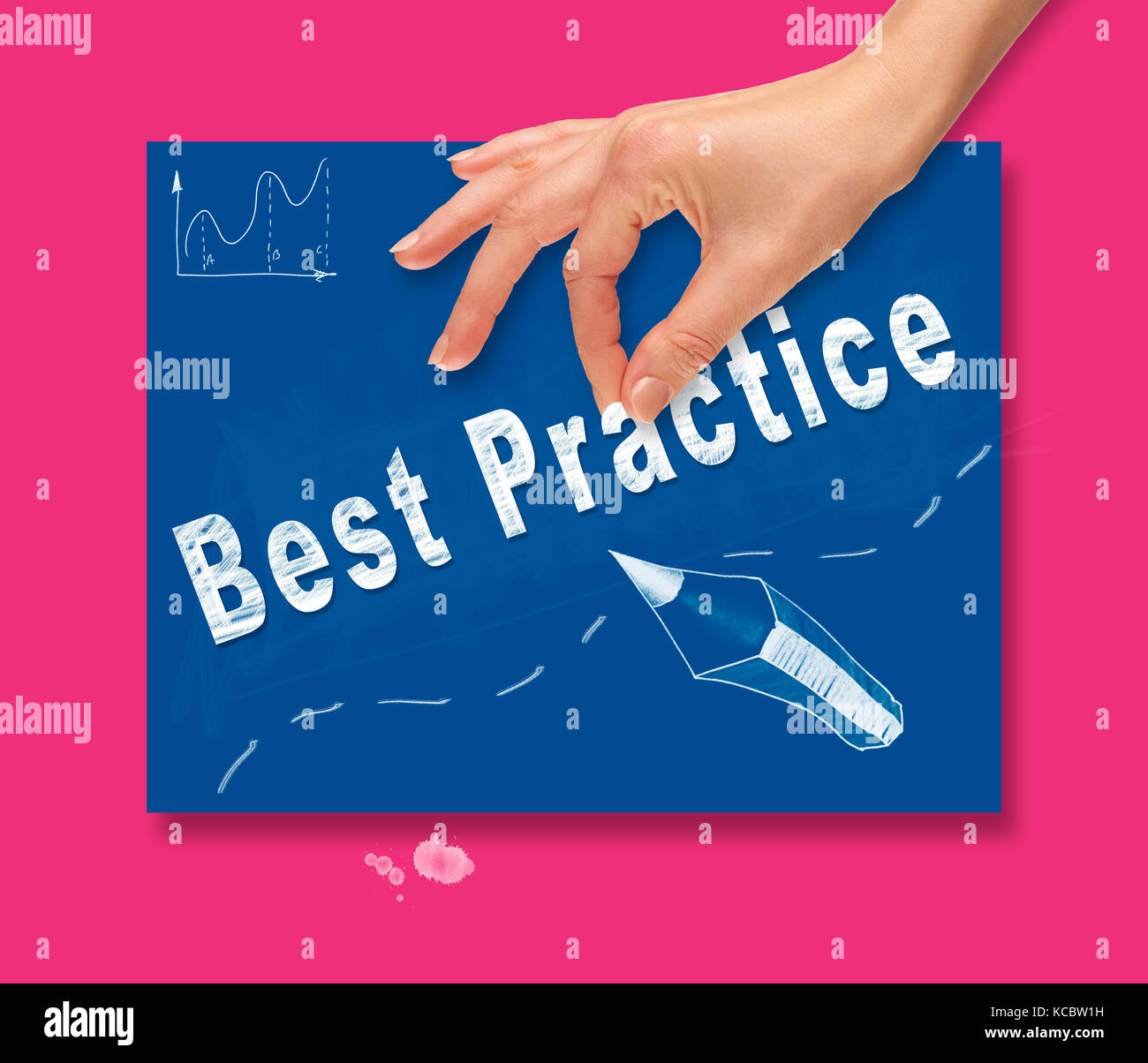 A hand picking up a Best Practice concept on a colorful drawing board ...