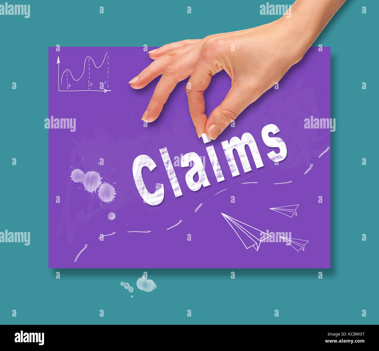 A hand picking up a Claims concept on a colorful drawing board Stock ...
