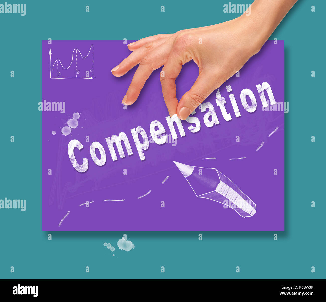 A hand picking up a Compensation concept on a colorful drawing board ...