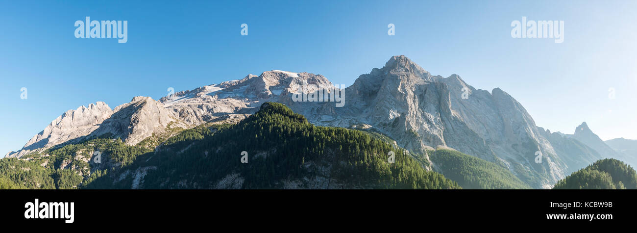 View of forest and mountains, mountains Marmolada and Gran Vernel ...