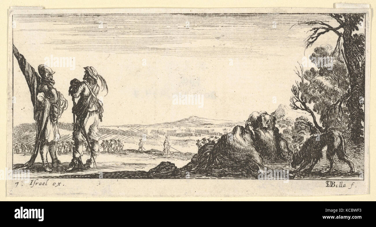 Plate 7: two soldiers standing to left, a wolf devouring a dead horse ...