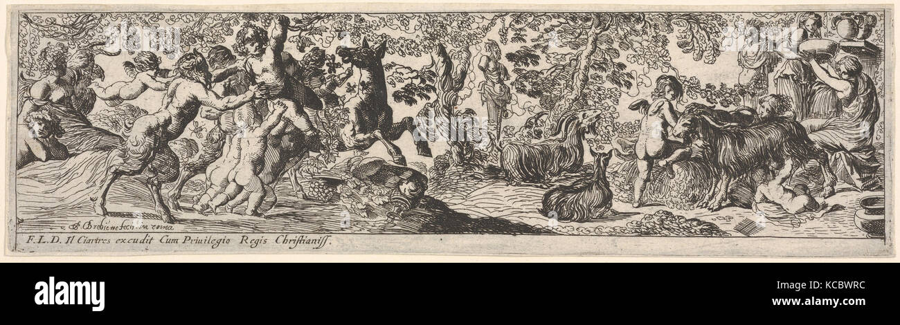 Bacchanal with young Bacchus grasping grapes in his raised left hand ...