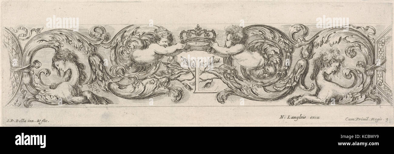 Design for a Frieze with Two Putti holding a crown over the letter, 'L ...