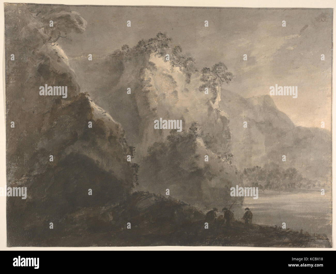 Landscape with Hills and a Lake, William Gilpin, 18th century Stock ...