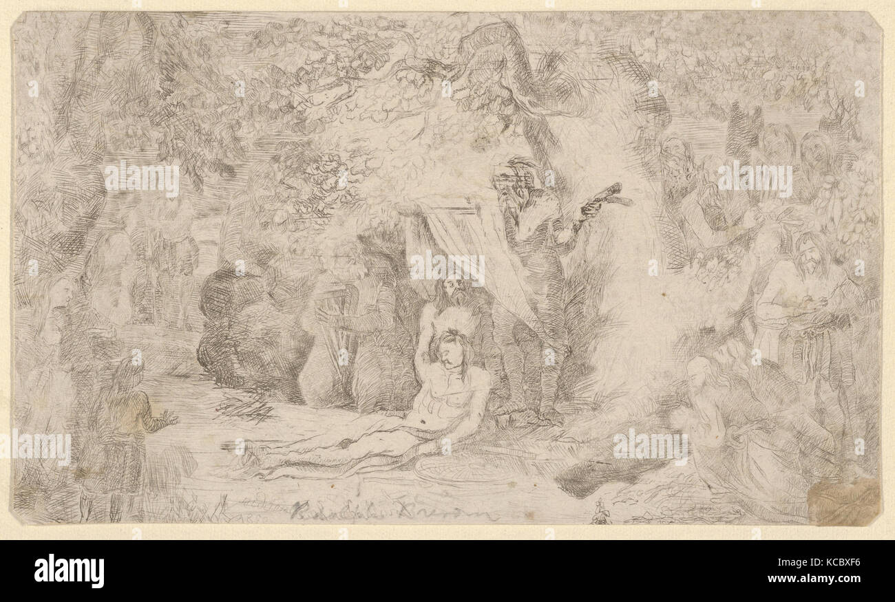 La Mort d'Uncas (The Death of Uncas), Rodolphe Bresdin, 1839 Stock ...