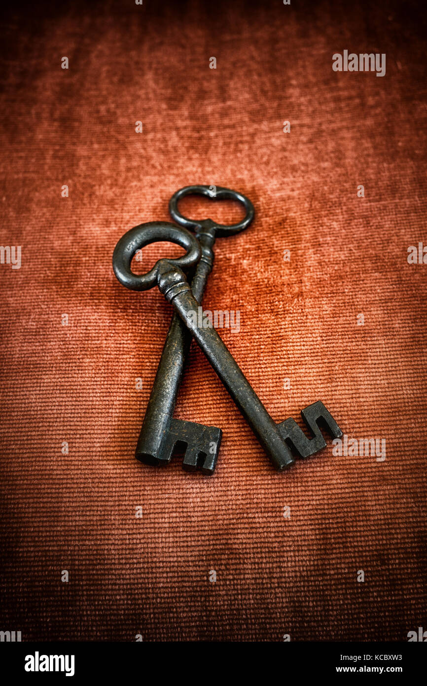 Medieval wrought iron key on red rose petals Stock Photo - Alamy