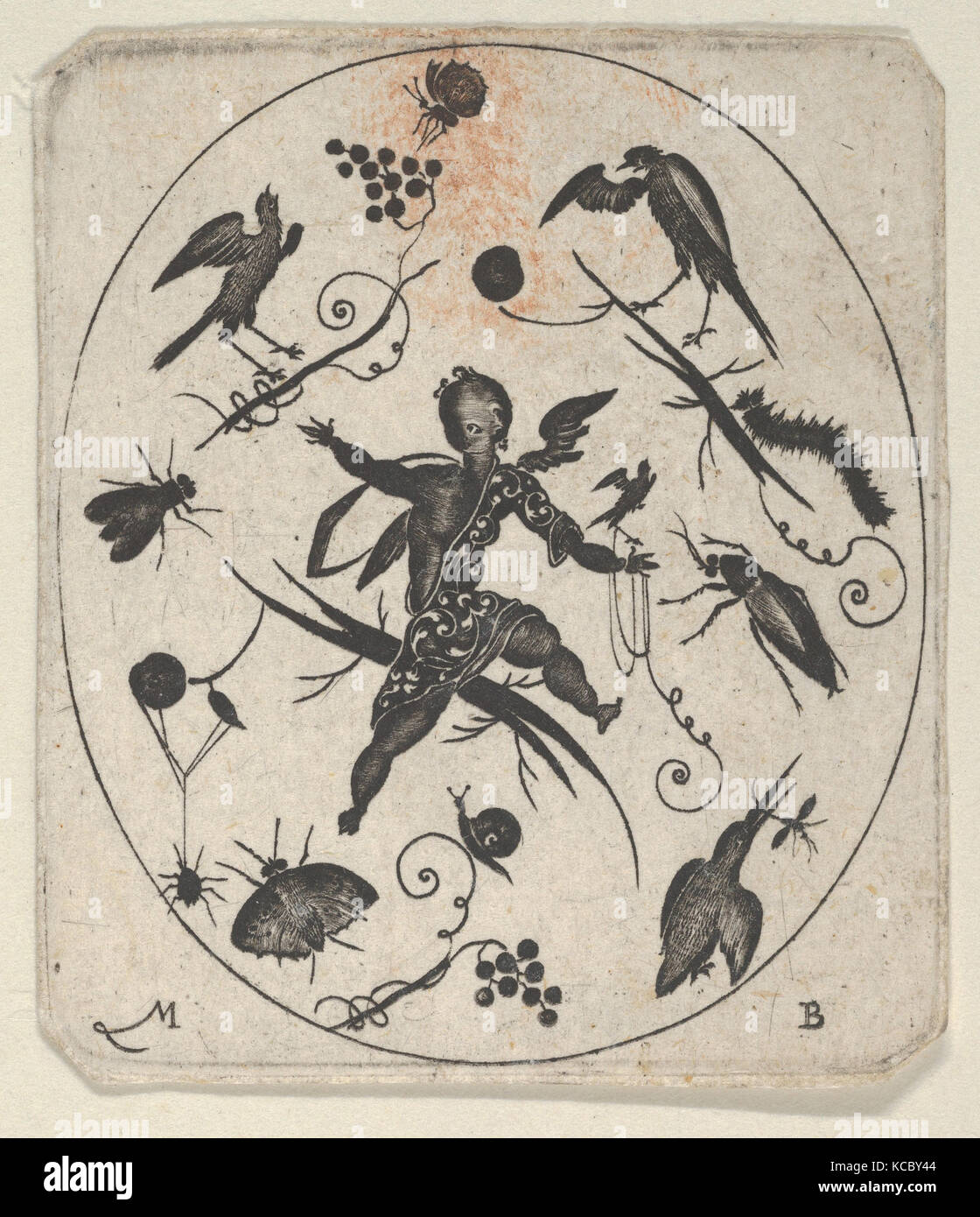 Blackwork Design for Goldsmithwork with a Putto, Birds and Insects ...