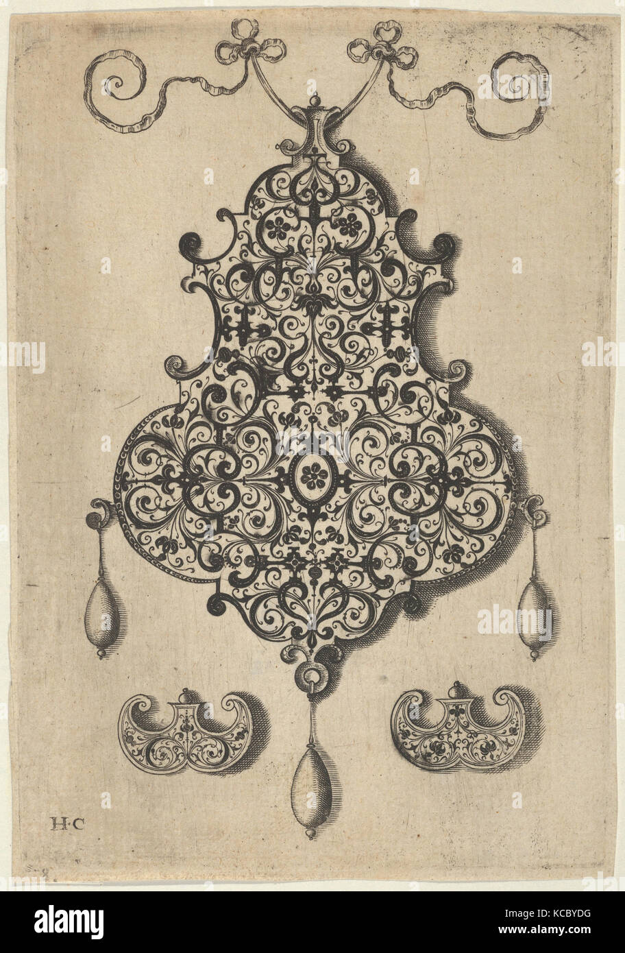 Design for the Verso of a Pendant with an Oval Motif Between Strapwork ...