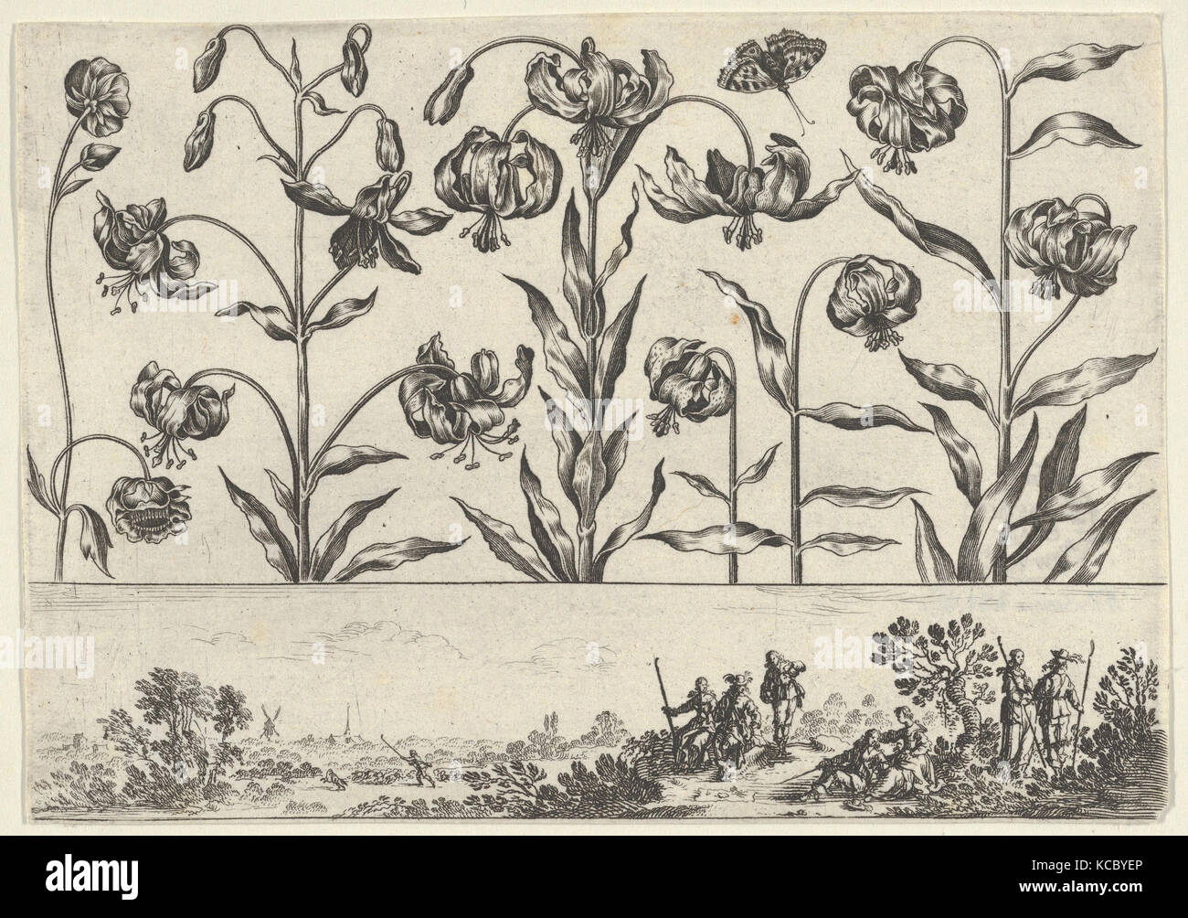 Horizontal Panel with a Row of Flowers Above a Frieze with Figures in a ...