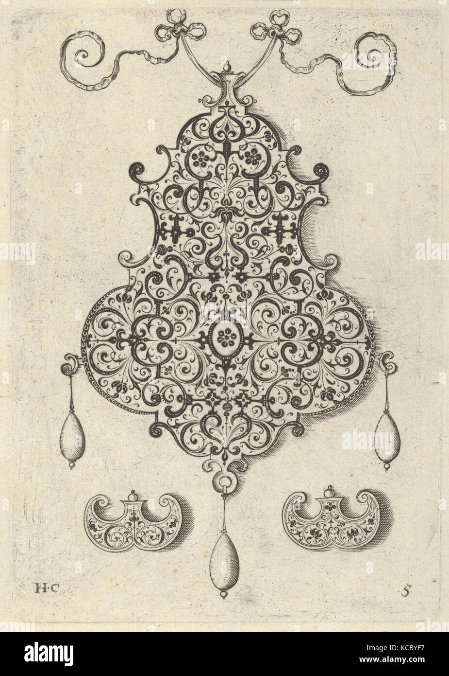 Design for the Verso of a Pendant with an Oval Motif Between Strapwork ...