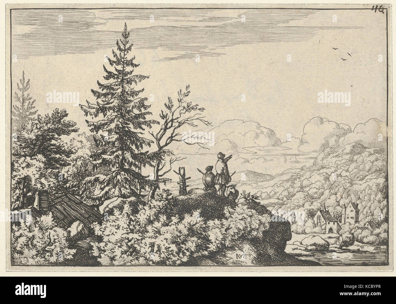 The Two Men on the Hill, Engraving; second state of two, Sheet: 3 15/16 ...