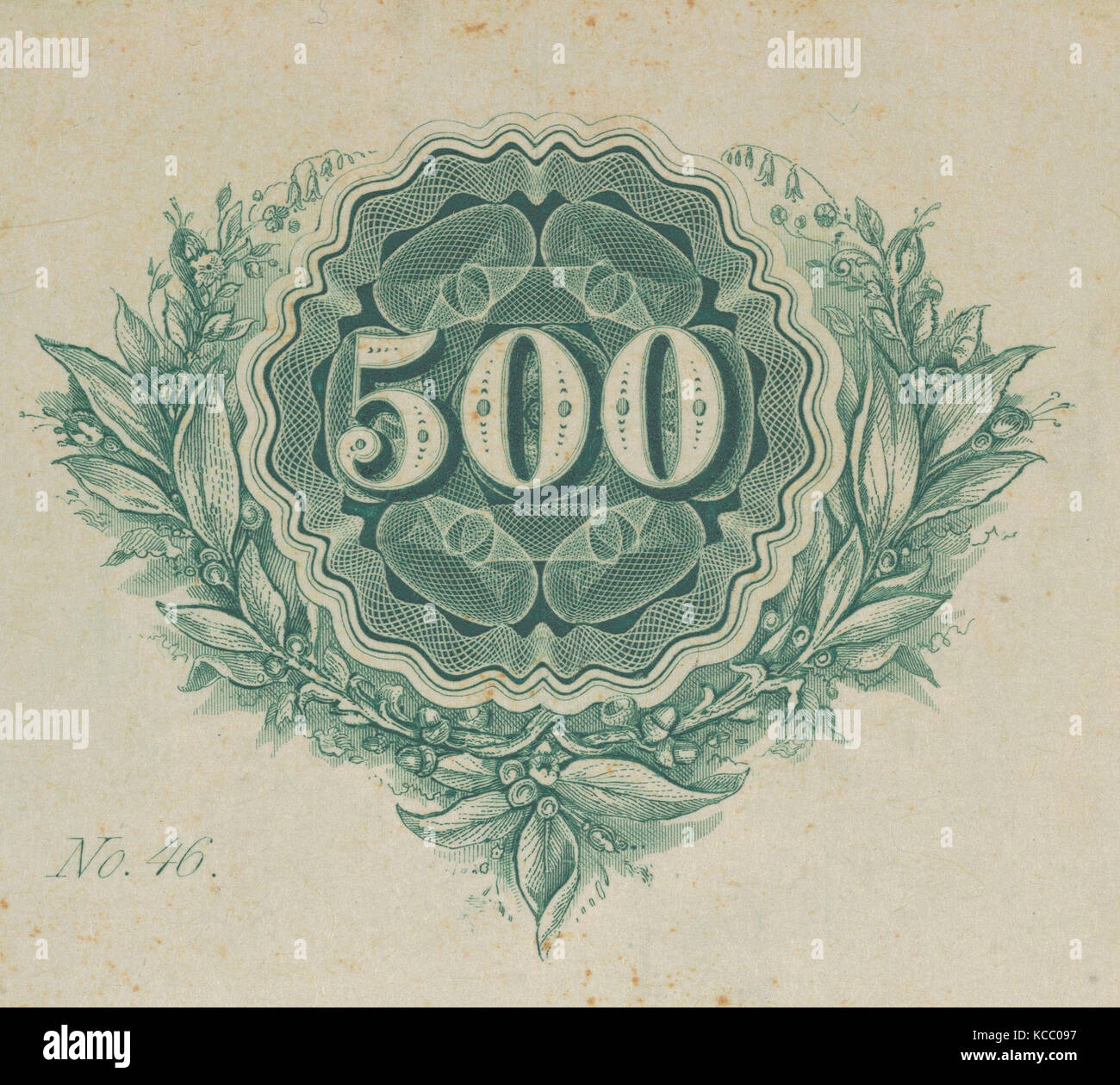 Banknote motif: number 500 at the center of a circular design of lathe ...