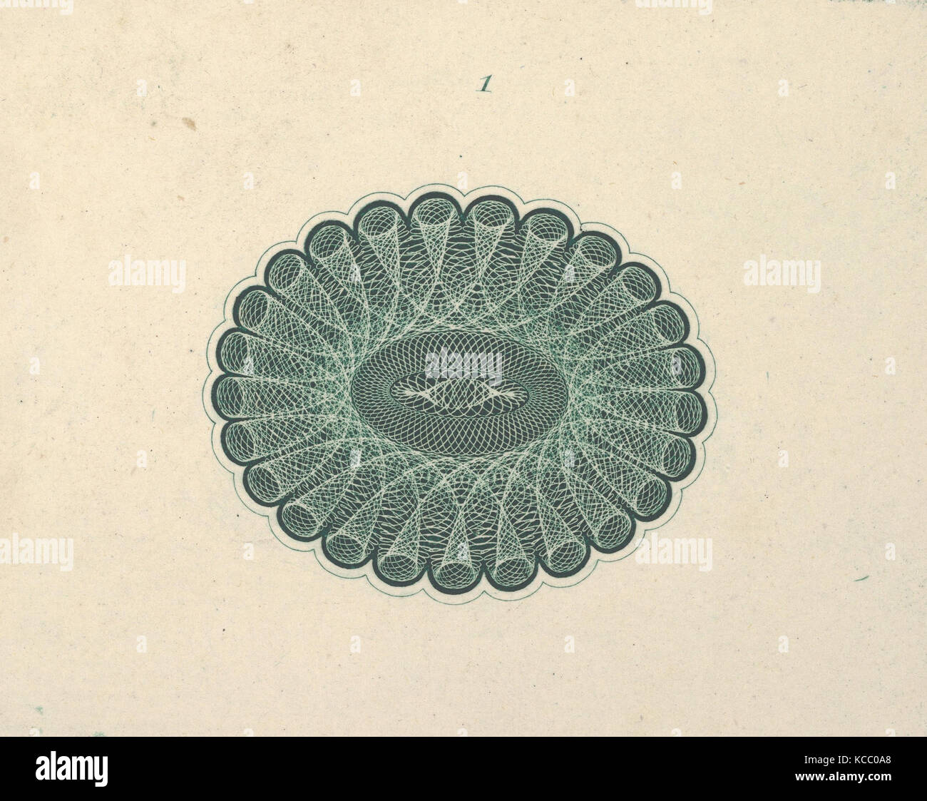 Banknote motif: oval lathe work ornament resembling a lace ruff ...
