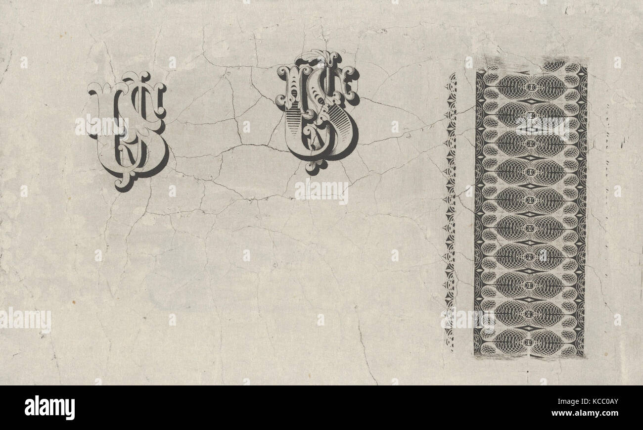 Banknote motifs: band of lathe work ornament and two monograms using ...