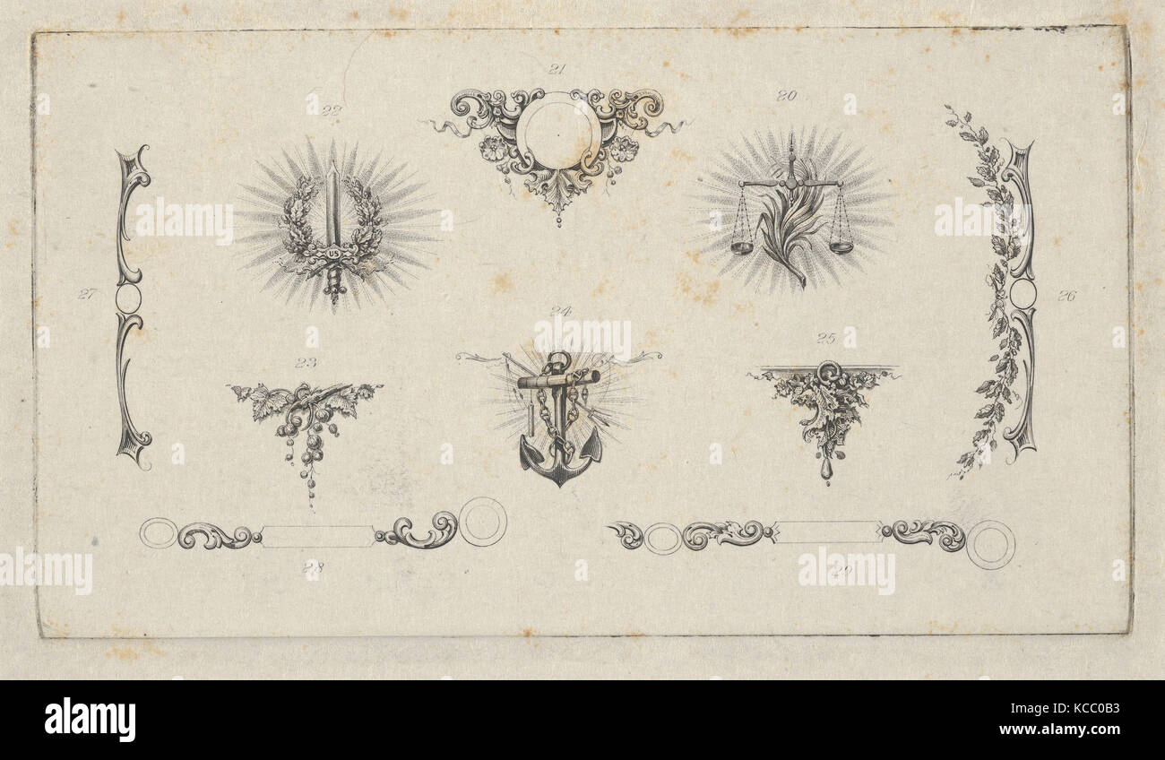 Banknote motif: ten different ornamental lathe work elements including ...