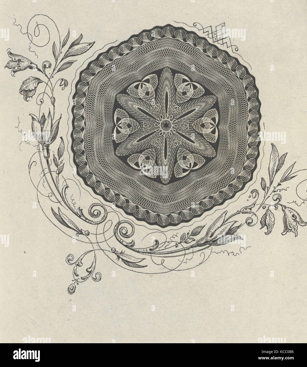 Banknote motif: hexagonal ornament with rippled edges with a pointed ...