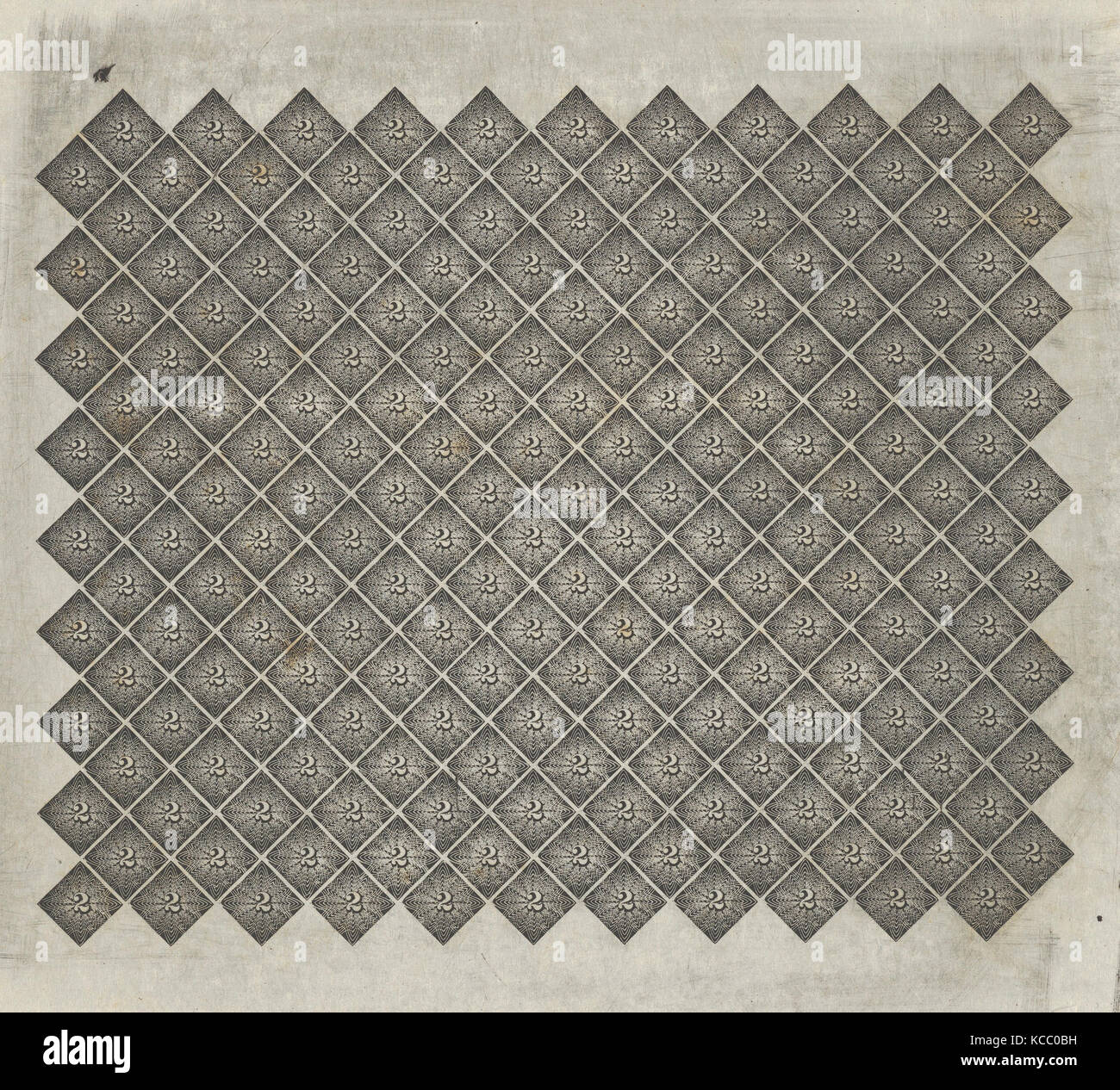 Banknote motif: panel of lathe work ornament composed of tiny 2s each ...