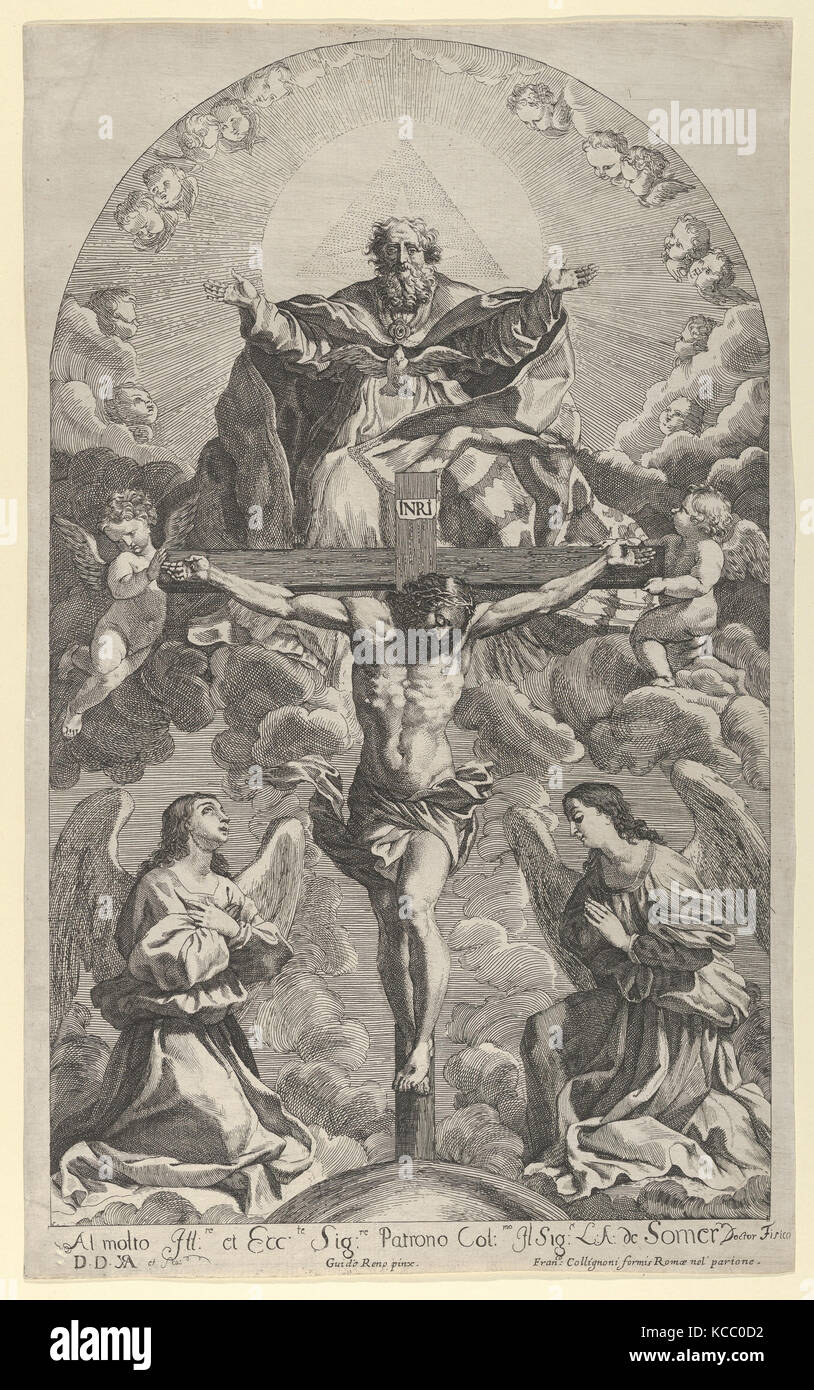 The Holy Trinity; Christ on the cross flanked by two angels, the Holy ...