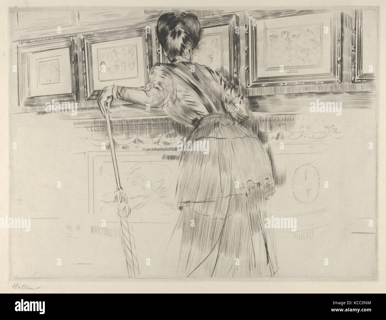 Madame Helleu Looking at the Watteau Drawings in the Louvre, Paul-César ...
