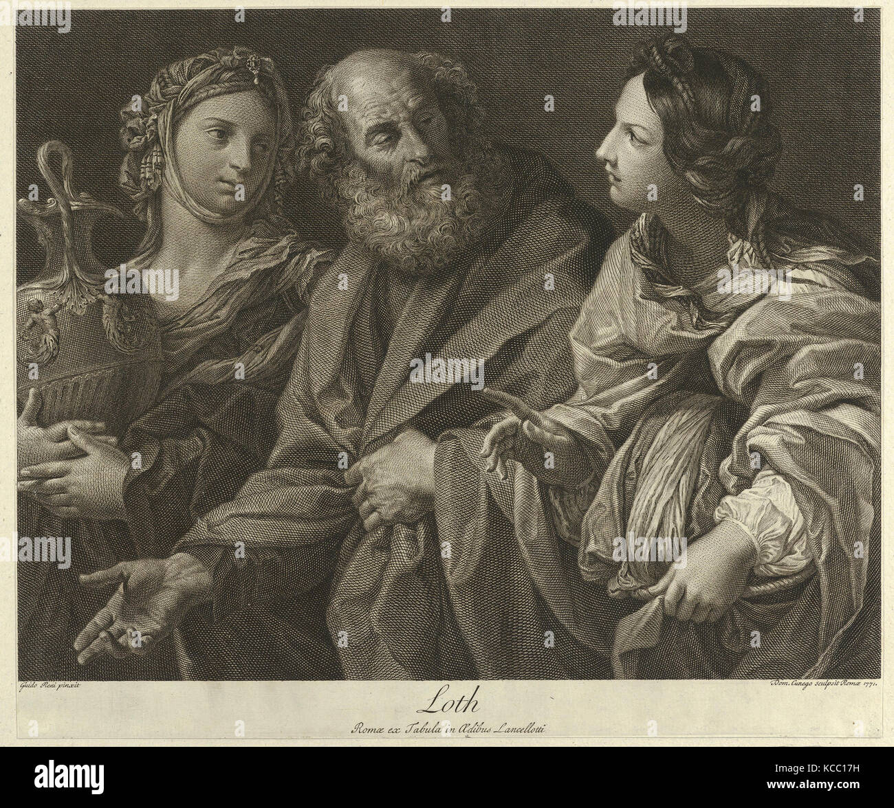 Drawings and Prints, Print, Lot flanked by his two daughters, one of ...