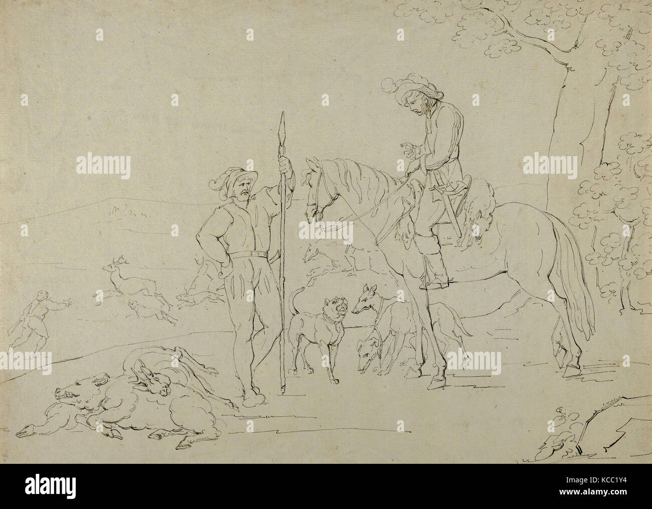 Drawings and Prints, Drawing, Medieval Hunting Scene, Artist, Former ...