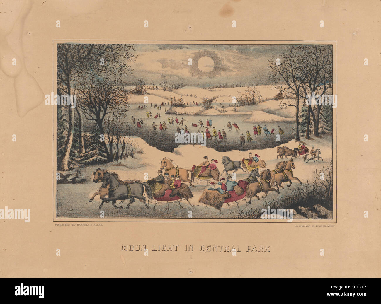 Moon Light in Central Park, ca. 1871–75, Hand-colored lithograph, sheet ...