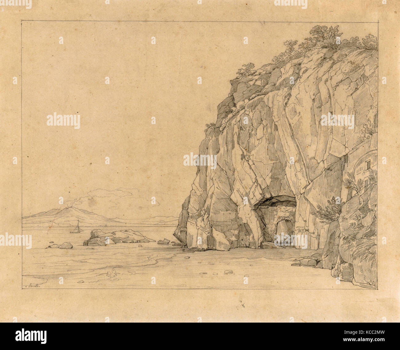 Drawings and Prints, Drawing, A Grotto near Sorrento, with a Distant ...