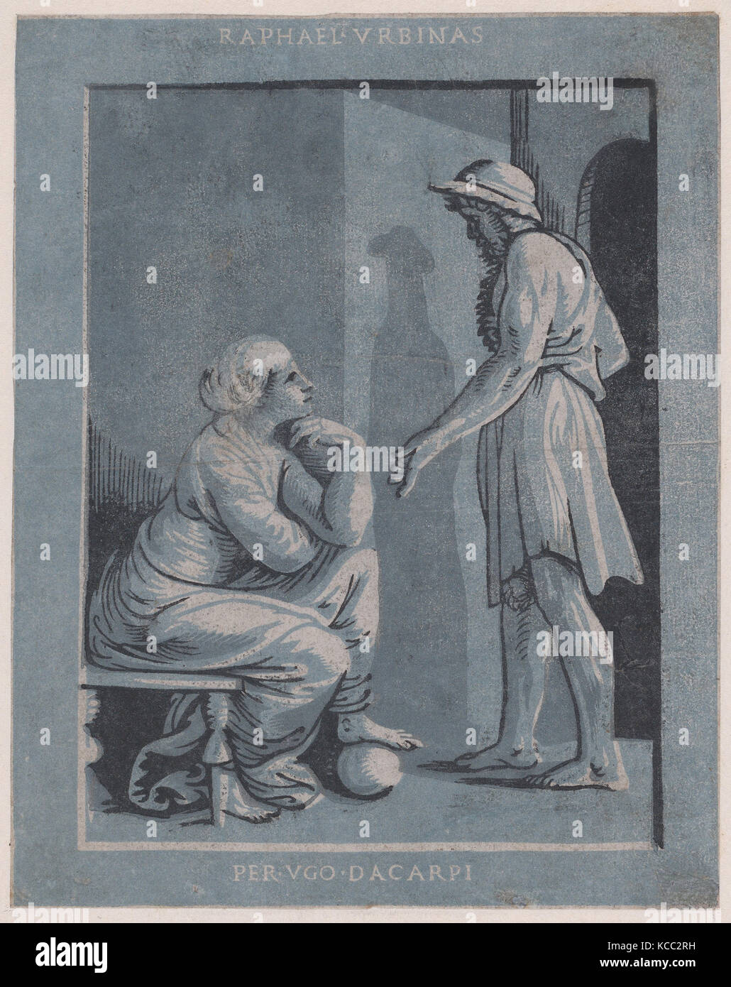 Raphael and His Mistress, 1510–20, Chiaroscuro woodcut printed from ...