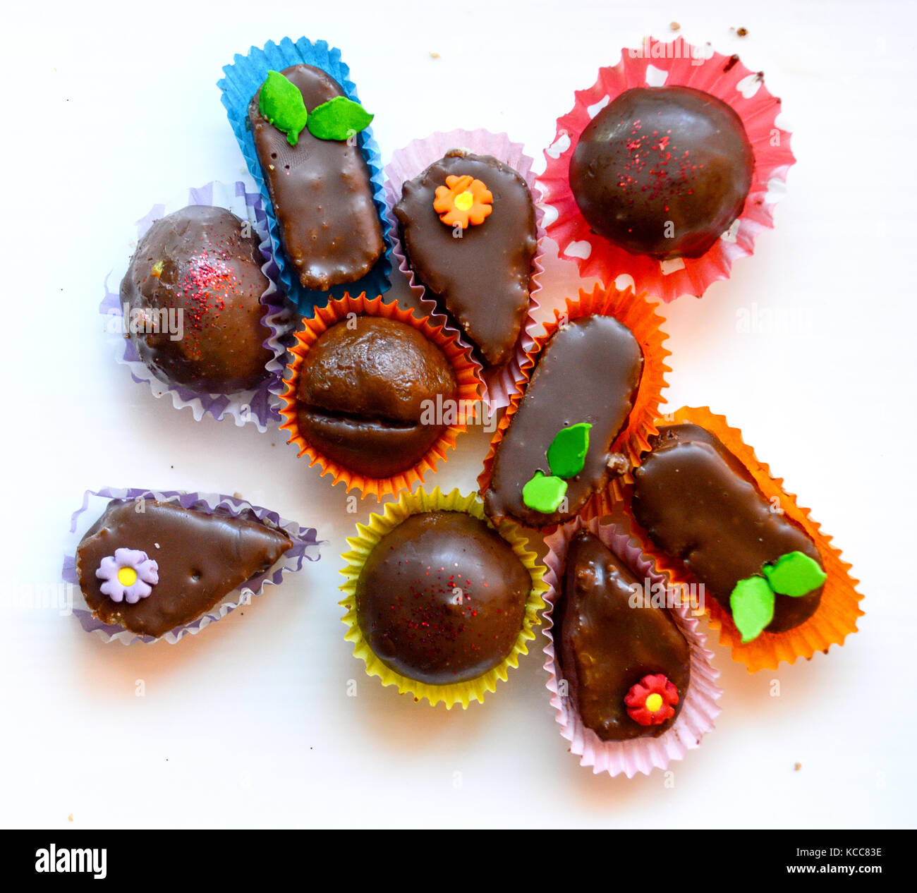homemade chocolate sweets on white background, image Stock Photo - Alamy