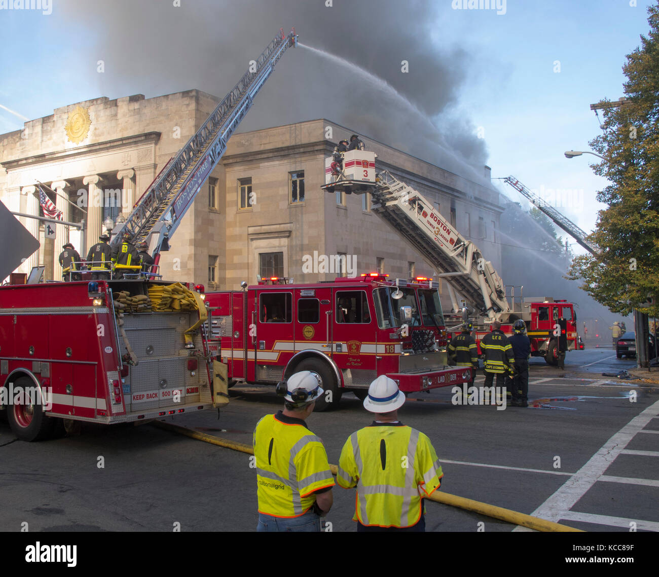 Quincy firefighters contain a blaze at the Masonic Lodge in Quincy,MA ...