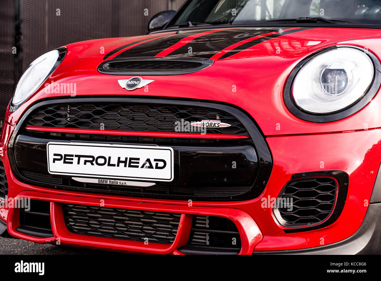 Vallelunga, Italy september 24 2017. Red mini cooper car front view ...