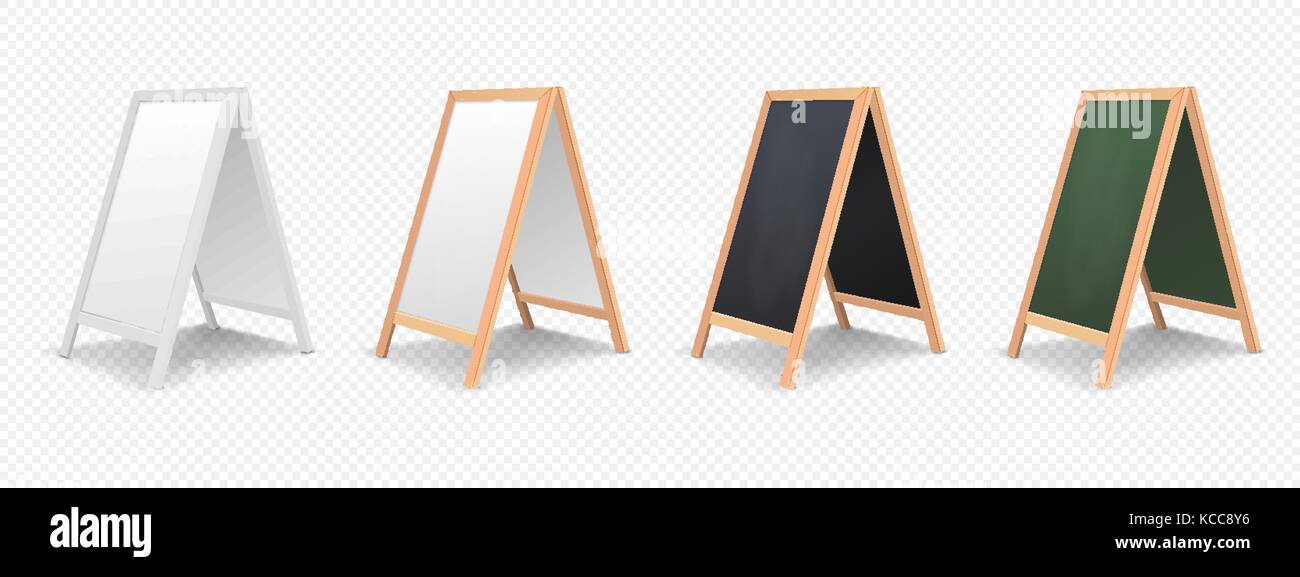 Realistic menu announcement board icon set isolated on transparent ...