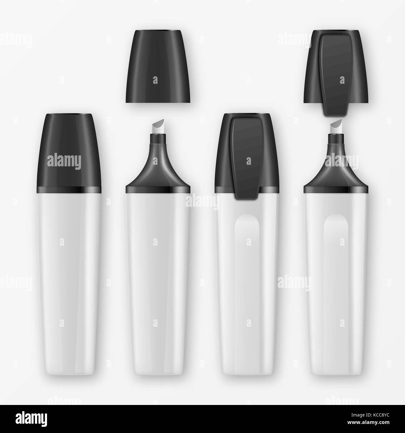 Realistic closed and opened white empty highlighter pen icon set ...
