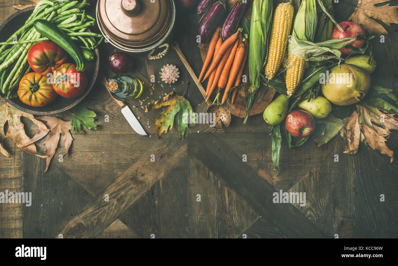 Fall healthy cooking background, copy space, wide composition Stock ...