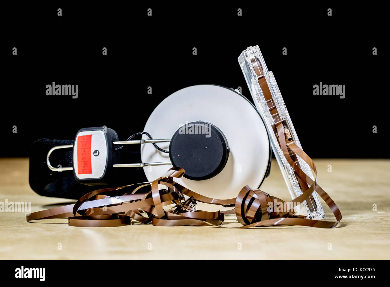 Cassette tape and headphones for listening to music. Old good music ...